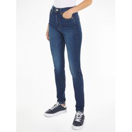 Skinny-fit-Jeans Tommy Jeans "SYLVIA HGH SKN DH1282", Damen, Gr. 30, Länge 34, blau (denim schwarz), Denim/Jeans, Obermaterial: 92% Baumwolle, 4% Elasthan, 4% Polyester, unifarben, casual, skinny fit knöchellang, Jeans, mit Logo-Badge