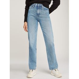 Straight-Jeans Calvin Klein Jeans "HIGH RISE STRAIGHT", Damen, Gr. 30, Länge 32, blau (denim medium), Denim/Jeans, Obermaterial: 100% Baumwolle, unifarben, feminin, straight fit, Jeans, im 5-Pocket-Style