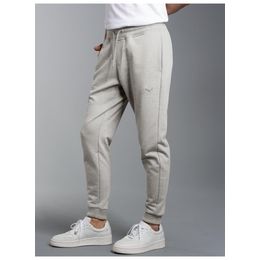 Jerseyhose TRIGEMA "TRIGEMA Jogginghose mit Bündchen", Herren, Gr. S, US-Größen, grau (grau, melange), 70% Baumwolle, 30% Polyester, casual, Hosen