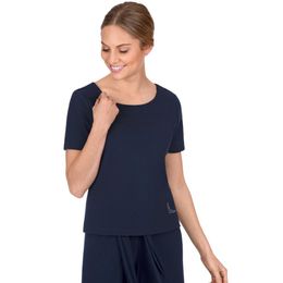 Sweatshirt TRIGEMA "TRIGEMA Shirt mit kurzen Ärmeln Kristallsteinen" Gr. XXL, blau (navy) Damen Sweatshirts