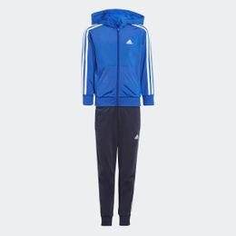 Trainingsanzug adidas Sportswear "ESSENTIALS 3-STREIFEN SHINY" Gr. 116, blau (semi lucid blue, white) Kinder Sportanzüge