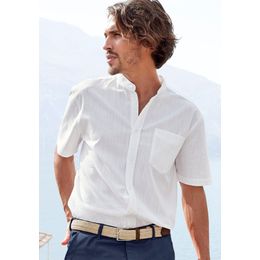 H.I.S. Kurzarmhemd H.I.S, Herren, Gr. M (39/40), N-Gr, wei&szlig;, Web, Obermaterial: 100% Baumwolle, unifarben, regular fit, Rundhals, abgesteppte Kante, Hemden, Regular Fit, Stehkragenhemd mit Brusttasche, reine Baumwolle, Topseller