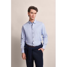 Langarmhemd Bugatti, Herren, Gr. L, Normalgrößen, blau (hellblau), 100% Baumwolle, unifarben, casual, normal, Langarm eckige 2-Knopf-Manschette, Hemden, aus 100 % Baumwolle