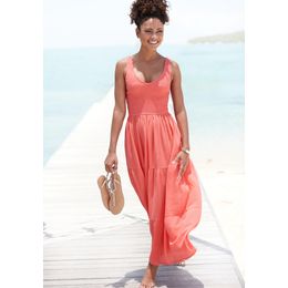 Beach Time Maxikleid BEACHTIME Gr. 34, N-Gr, orange (koralle) Damen Kleider aus gewebter Baumwolle, Sommerkleid mit gestuftem Rock