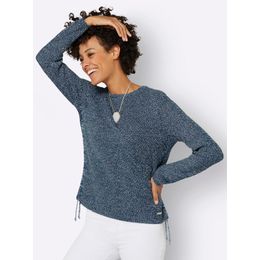 Strickpullover Casual Looks "Pullover", Damen, Gr. 42, blau (dunkelblau, ecru, meliert), 76% Polyacryl, 24% Baumwolle, meliert, unifarben, Pullover