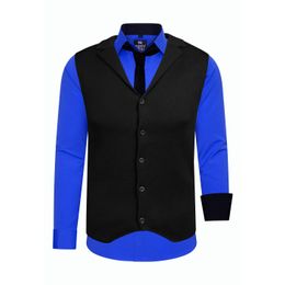 Langarmhemd Rusty Neal Gr. 4XL, EURO-Größen, blau (blau-schwarz) Herren Hemden bestehend aus Hemd, Weste und Krawatte