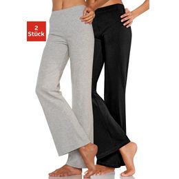 Jazzpants Vivance ACTIVE Gr. 44/46, N-Gr, grau (1x hellgrau, meliert, 1x schwarz) Damen Hosen mit leicht ausgestelltem Bein, Loungewear