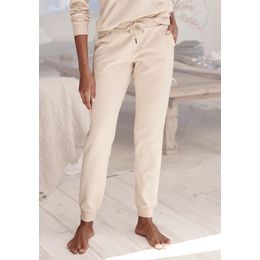 Relaxhose BENCH. LOUNGEWEAR "-Loungehose, Sweathose" Gr. 32/34, N-Gr, beige (beige meliert) Damen Hosen mit glänzender Logostickerei, Loungewear, Loungeanzug