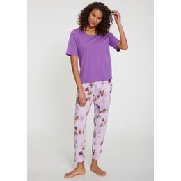 Pyjama Vivance Dreams Gr. 36/38, grau (flieder geblümt) Damen Homewear-Sets mit Blumen-Druck