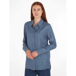 Hemdbluse Tommy Hilfiger "FOULARD REGULAR SHIRT" Gr. 34, blau (heritage foulard, fossil blau), Damen, Web, Obermaterial: 100% Viskose, bedruckt, Blusen, mit Tommy Hilfiger Logo