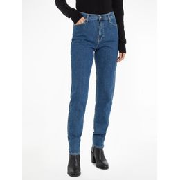 Mom-Jeans Calvin Klein Jeans "MOM JEAN", Damen, Gr. 28, Länge 28, blau (denim blau), Denim/Jeans, Obermaterial: 99% Baumwolle, 1% Elasthan, unifarben, feminin, gerade, unten schmal, Jeans, im 5-Pocket-Style