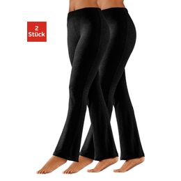 Jazzpants Vivance ACTIVE, Damen, Gr. 32/34, N-Gr, schwarz (2x schwarz), Single Jersey, Obermaterial 2: 60% Baumwolle, 35% Polyester, 5% Elasthan, unifarben, Basic, Basic lang, Hosen, mit leicht ausgestelltem Bein, Loungewear, Topseller