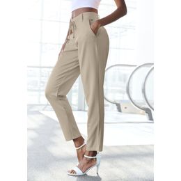 Jogger Pants Lascana, Damen, Gr. 32, N-Gr, beige (sand), Sweatware, Obermaterial: 70% Viskose, 25% Polyamid, 5% Elasthan, unifarben, feminin, Basic schmal knöchelfrei, Hosen, mit elastischem Bund und Gürtelschlaufen, Loungewear