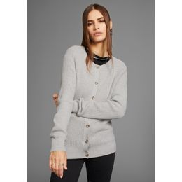 Cardigan HECHTER PARIS Gr. 36/38, grau (grau-melange) Damen Strickjacken mit Knopfleiste - NEUE KOLLEKTION