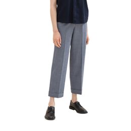 7/8-Hose Tom Tailor "LEA Straight", Damen, Gr. 34, Länge 28, blau (navy sanftes weiß denim look), Obermaterial: 63% Polyester, 33% Viskose, 4% Elasthan, unifarben, meliert, casual, loose fit 7/8-Länge, Hosen, mit Bundfalte und geradem Bein