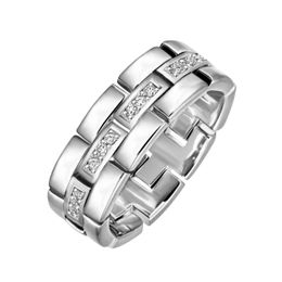 Fingerring Firetti "Schmuck Geschenk Silber 925 Silberring Kettengliederung" Fingerringe Gr. 56, mit Zirkonia, Silber 925 (Sterlingsilber), 7,6 mm, silberfarben (silberfarben, kristallweiß) Damen wahlweise mit oder ohne Zirkonia (synth.)