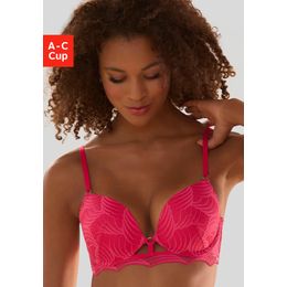 Push-up-BH Lascana "Marla", Damen, Gr. 70, Cup C, pink, Spitze, Obermaterial: 51% Polyamid, 44% Polyester, 5% Elasthan, BHs, mit integrierten Kissen und modischer Spitze, Dessous