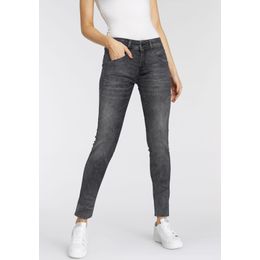 Slim-fit-Jeans Herrlicher "GINA RECYCLED DENIM" Gr. 28, Länge 32, grau (silent grey eco) Damen Jeans mit seitlichem Keileinsatz