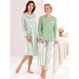 wäschepur Schlafanzug WÄSCHEPUR, Damen, Gr. 40/42, grün (champagner, eucalyptus), 100% Baumwolle, Homewear-Sets