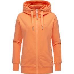 Kapuzensweatjacke Ragwear "Yodis Zip", Damen, Gr. 4XL (48), orange (pfirsich), Sweatware, Obermaterial: 70% Baumwolle, 30% Polyester, Casual, bequem hüftbedeckend, hoch geschlossener Ausschnitt, Ärmel ohne Ärmelschlitz Rippbündchen, Sweatjacken, weicher Damen Zip-Hoodie mit Kapuze