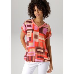 T-Shirt Aniston CASUAL Gr. 36, bunt (rosa, rot, orange, gelb, hellbraun, braun, dunkelbraun) Damen Shirts im Material- und Mustermix