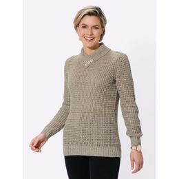 V-Ausschnitt-Pullover Classic Basics "Pullover" Gr. 50, beige (beige, steingrau, meliert) Damen Pullover