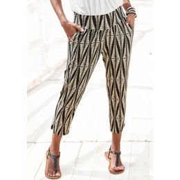 7/8-Hose Lascana Gr. 34, N-Gr, beige (schwarz, sand, bedruckt) Damen Hosen mit breitem Bündchen und Allover-Druck, leichte Jerseyhose, Sommerhose