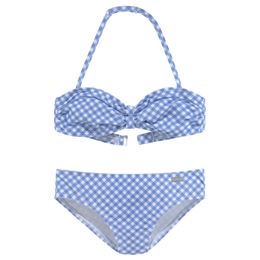 Bandeau-Bikini Buffalo "Karo Kids" Gr. 122/128, N-Gr, weiß (hellblau, weiß) Kinder Bikini-Sets mit unifarbenen Details