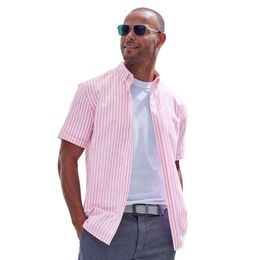 Kurzarmhemd John Devin "Regular Fit" Gr. S (37/38), N-Gr, rosa (rosa-gestreift) Herren Hemden Streifenhemd mit Button-down-Kragen aus reiner Baumwolle