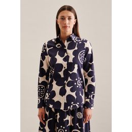 Hemdbluse Seidensticker "Schwarze Rose" Gr. M (38), blau (dunkelblau), Damen, 100% Baumwolle, geblümt, Blusen, Langarm Kragen Floral