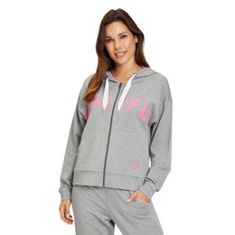 Sweatjacke Betty Barclay "Betty Barclay mit Kapuze" Gr. M, grau (grau, pink) Damen Sweatjacken Druck