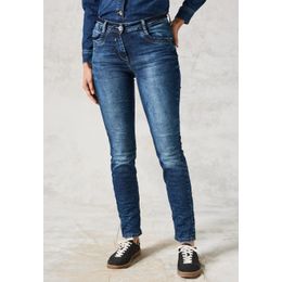 Slim-fit-Jeans Cecil "TORONTO" Gr. 31, Länge 32, blau (mid blue wash) Damen Jeans im Five-Pocket Style