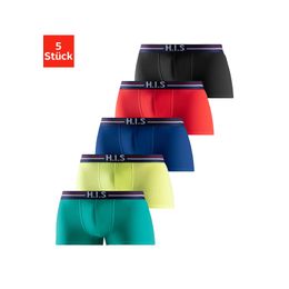 H.I.S. Hipster H.I.S Gr. XXL (8), bunt (grün, lime, blau, rot, schwarz) Herren Unterhosen Boxershorts mit Streifen und Markenlogo im Bund aus Baumwollmischung