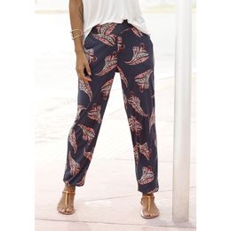 Strandhose Lascana Gr. 34, N-Gr, bunt (marine, rosé, bedruckt) Damen Hosen mit Blumendruck und Taschen, Jerseyhose, Sommerhose