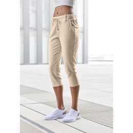 Caprileggings Lascana Gr. 32, N-Gr, beige (sand), Damen, Obermaterial: 70% Viskose, 25% Polyamid, 5% Elasthan, unifarben, Hosen, mit seitlichen Taschen, Loungewear