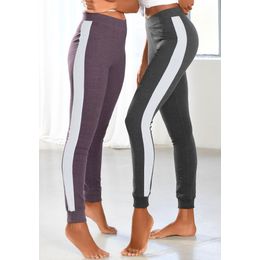 Leggings Arizona Gr. 36/38, N-Gr, lila (anthrazit, meliert, pflaume) Damen Hosen mit breitem Streifen