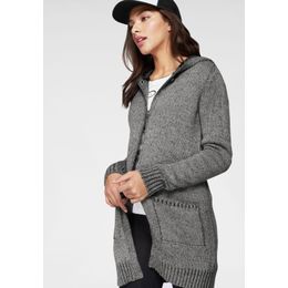 Kapuzenstrickjacke Kangaroos Gr. 32/34 (XS), grau (grau, meliert) Damen Strickjacken mit aufgesetzten Taschen und breiten Rippbündchen