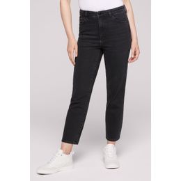 Mom-Jeans SOCCX, Damen, Gr. 27, Normalgr&ouml;&szlig;en, schwarz, Denim/Jeans, Material: 99% Baumwolle, 1% Elasthan, Abriebeffekte, weit, Jeans, mit hoher Leibh&ouml;he