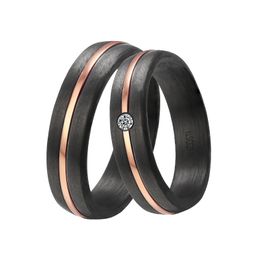 Trauring DOOSTI "Schmuck Geschenk CARBON Ehering Partnerring LIEBE" Fingerringe Gr. 48, mit Zirkonia, Carbon, 5 mm, rosegold (schwarz, roségoldfarben, kristallweiß) wahlweise mit oder ohne Zirkonia