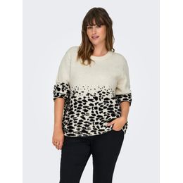 Rundhalspullover Only CARMAKOMA "CARANNI LS O-NECK JQ KNT" Gr. L (50/52), schwarz-weiß (birch pattern:black) Damen Pullover