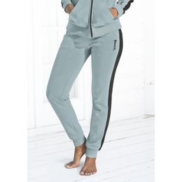 Sweathose BENCH. LOUNGEWEAR, Damen, Gr. 32/34, N-Gr, grün (mint, schwarz), Jersey, Interlock, Obermaterial: 60% Baumwolle, 40% Polyester, unifarben mit Farbeinsatz, casual, bequem lang, Hosen, mit Seitenstreifen und schmalem Bein, Loungeanzug