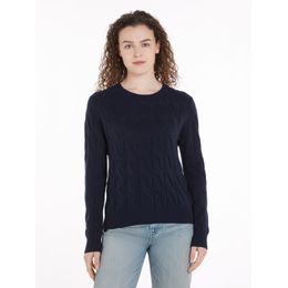 Strickpullover Tommy Hilfiger "SOFT WOOL CABLE C-NK" Gr. XS (34), blau (desert sky) Damen Pullover mit Zopfmuster, Rundhals