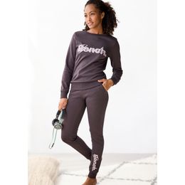 Sweatpants BENCH. LOUNGEWEAR Gr. 40/42, N-Gr, grau (stone) Damen Hosen mit Logodruck und Stickerei, Loungewear