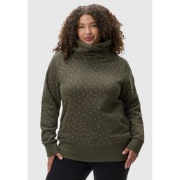 Schalkragenpullover Ragwear "Angell Plus", Damen, Gr. 44, grün (olivgrün), Sweatware, 65% Baumwolle, 35% Polyester (recycled), casual, gerade normal, hoch geschlossener Ausschnitt, Pullover, Nachhaltiger Damen Sweater mit Kaminkragen