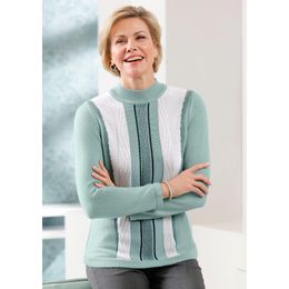 Stehkragenpullover CLASSIC "Pullover", Damen, Gr. 38, grün (kalkmint, ecru, gemustert), 97% Polyacryl, 2% Polyester, 1% metallisierte Fasern, gemustert, mehrfarbig, gestreift, Langarm, Pullover