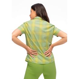 Funktionsbluse Maier Sports "Philina", Damen, Gr. 38, grün (grasgrün), 85% Polyester, 15% Viscose, Kurzarm, Blusen, Karierte Kurzarm-Bluse für Wandern, Reisen und Freizeit