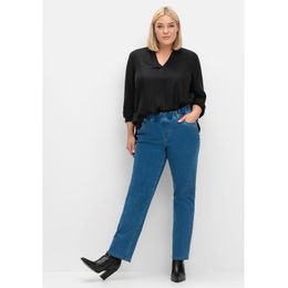 Schlupfjeans sheego "Große Größen" Gr. 42, Normalgrößen, blau (blue denim) Damen Jeans mit Powernetz-Einsatz