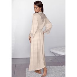 Kimono Lascana Gr. 32/34, beige (creme) Damen Hausmäntel mit edlen Spitzendetails