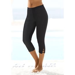 Caprileggings Lascana Gr. 32/34, N-Gr, schwarz, Damen, Jersey, Obermaterial: 92% Baumwolle, 8% Elasthan, Hosen, mit Cut-outs am Saum, 3/4-Länge, Basic, elastisch