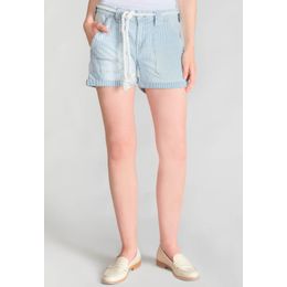 Shorts Le Temps Des Cerises "BLOOM" Gr. 27, EURO-Größen, blau (hellblau) Damen Hosen mit lässigen Streifen